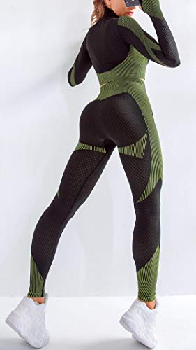 OLCHEE Women's 2 Piece Tracksuit Workout Set - Leggings and Crop Top Green XL