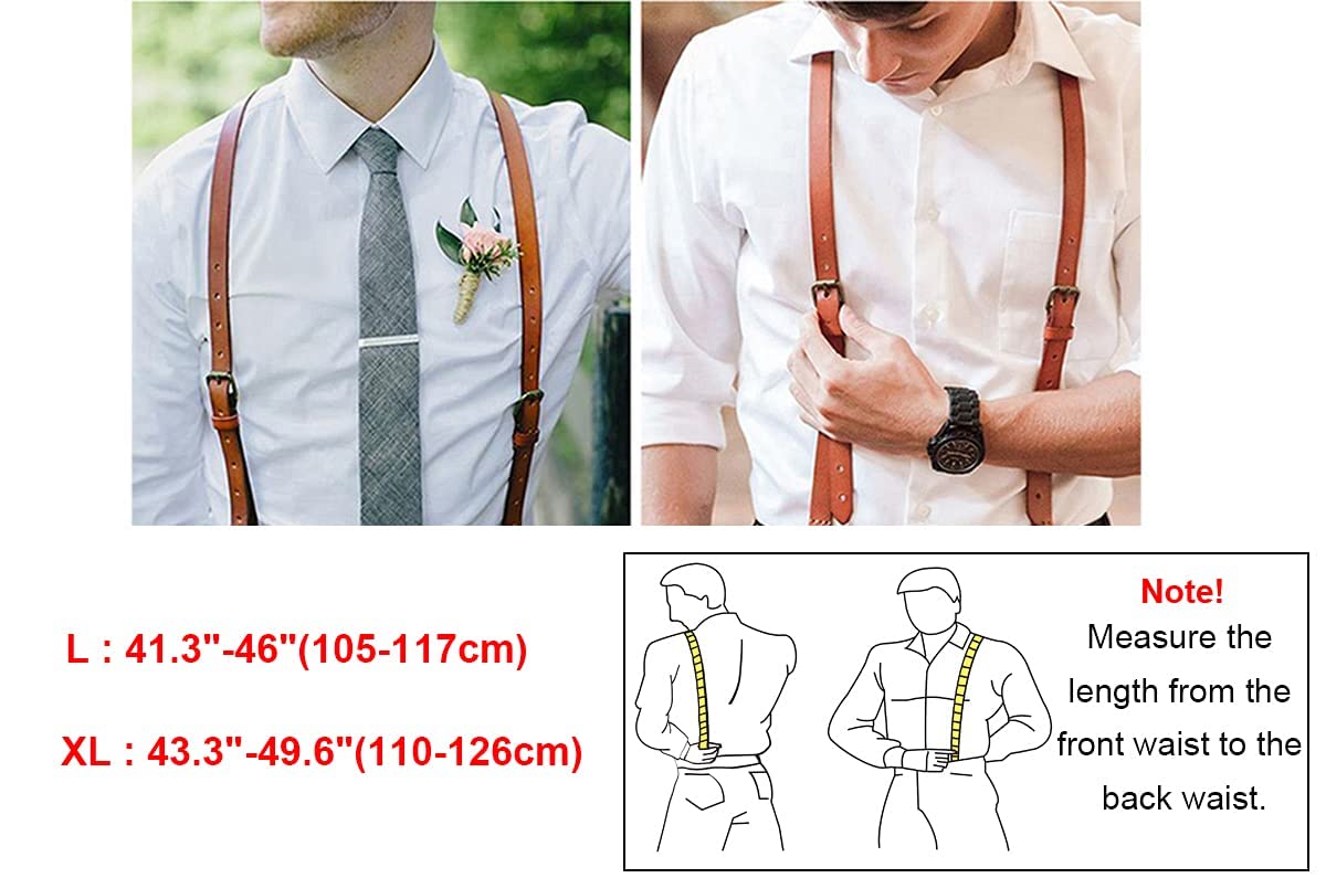 RC ROCKCOW Leather Suspenders for Men, Y Design Leather Suspenders with 3 Hooks, Adjustable Mens Suspenders Wedding & Party Essentials Groomsmen Gift Brown