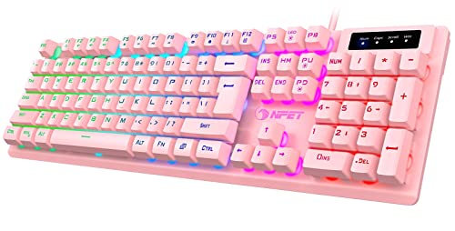 NPET K10V4 Wired Gaming Keyboard, RGB 10 Zone Backlit, Spill-Resistant Design, Multimedia Keys, Quiet Silent USB Membrane Pudding Keyboard for Desktop, Computer, PC