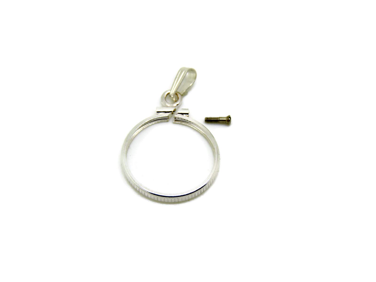 Solid Sterling Silver Coin Holder Bezel Charm Pendant (Silver Dollar, )Plated with rhodium for enhanced durability, shine, and tarnish resistance. Pendant Bezel, Charm Pendant, Necklace Bezel