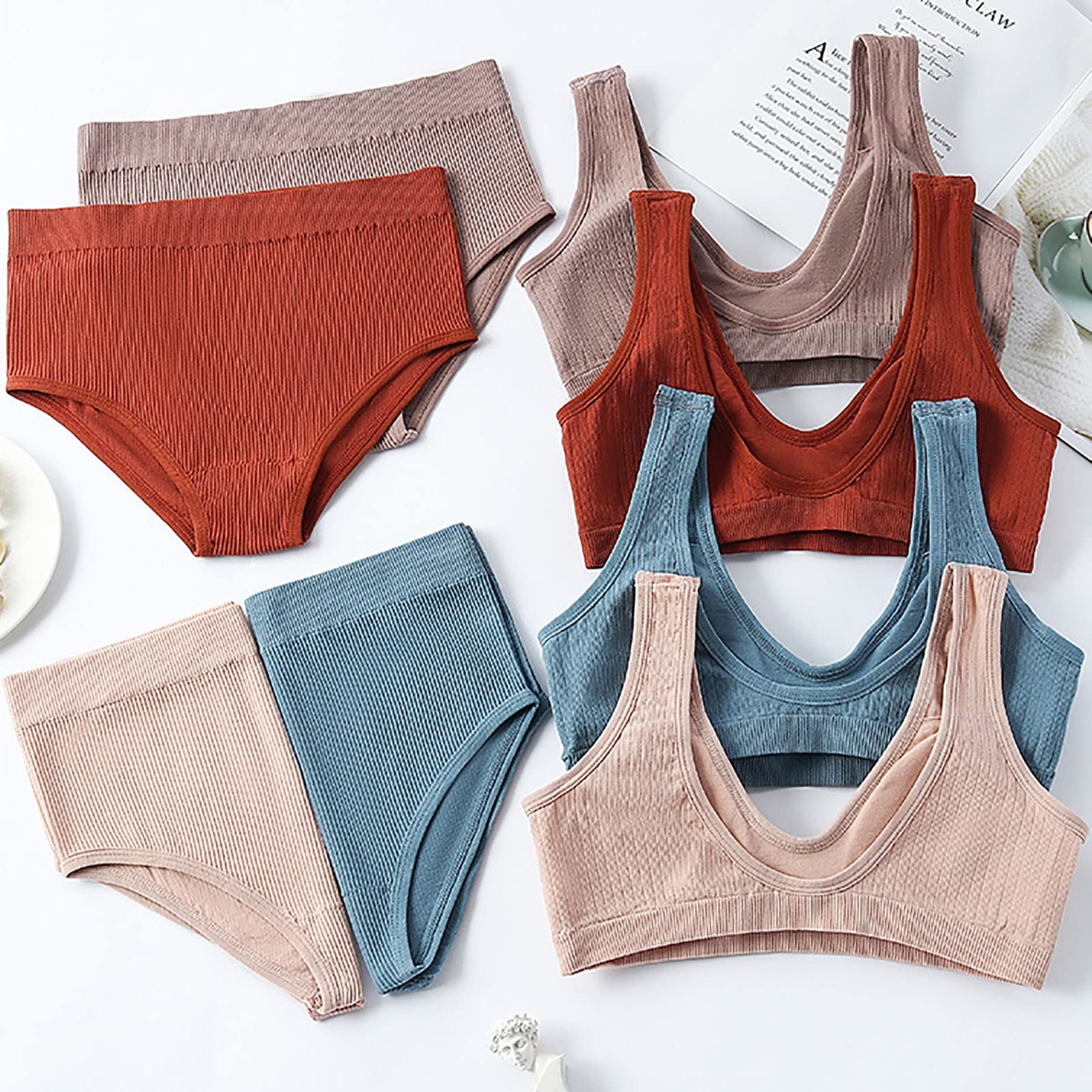 Women's 2 Piece Seamless Lingerie Halter No Padding Bra and Set Knee Length Underwear Men Pink