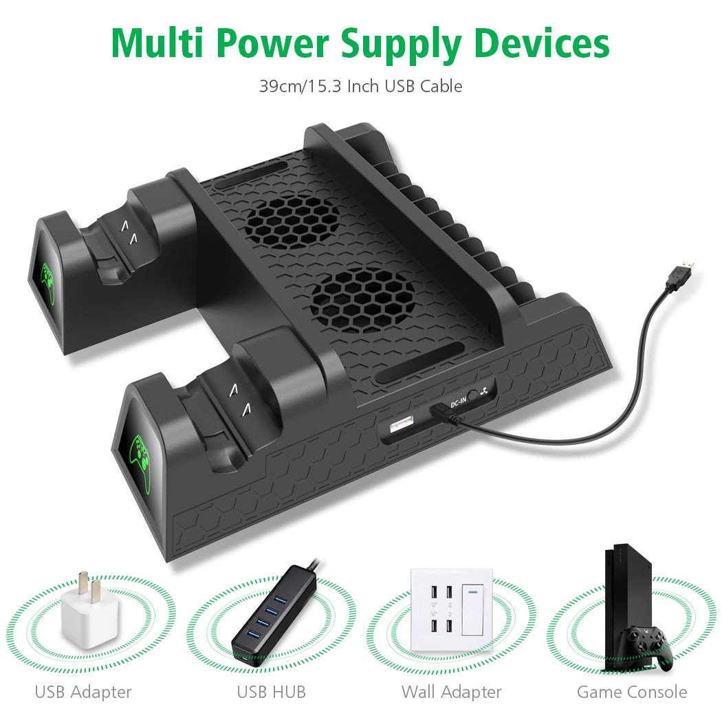 OIVO Vertical Cooling Stand Compatible with Xbox ONE X/ONE S/Regular ONE, Cooler Cooling Fan with 2PACK 600mAh Batteries,Games Storage, Dual Controller Charging Docking Station for Xbox ONE/S/X