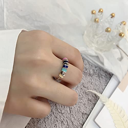 To My Daughter - Fidget Ring, Anxiety Meditation Ring for Women, Ring with Beads Spinner Adjustable Swivel Ring, Fidget Jewelry Gift For Daughter Stepdaughter (Enamel Ring A)