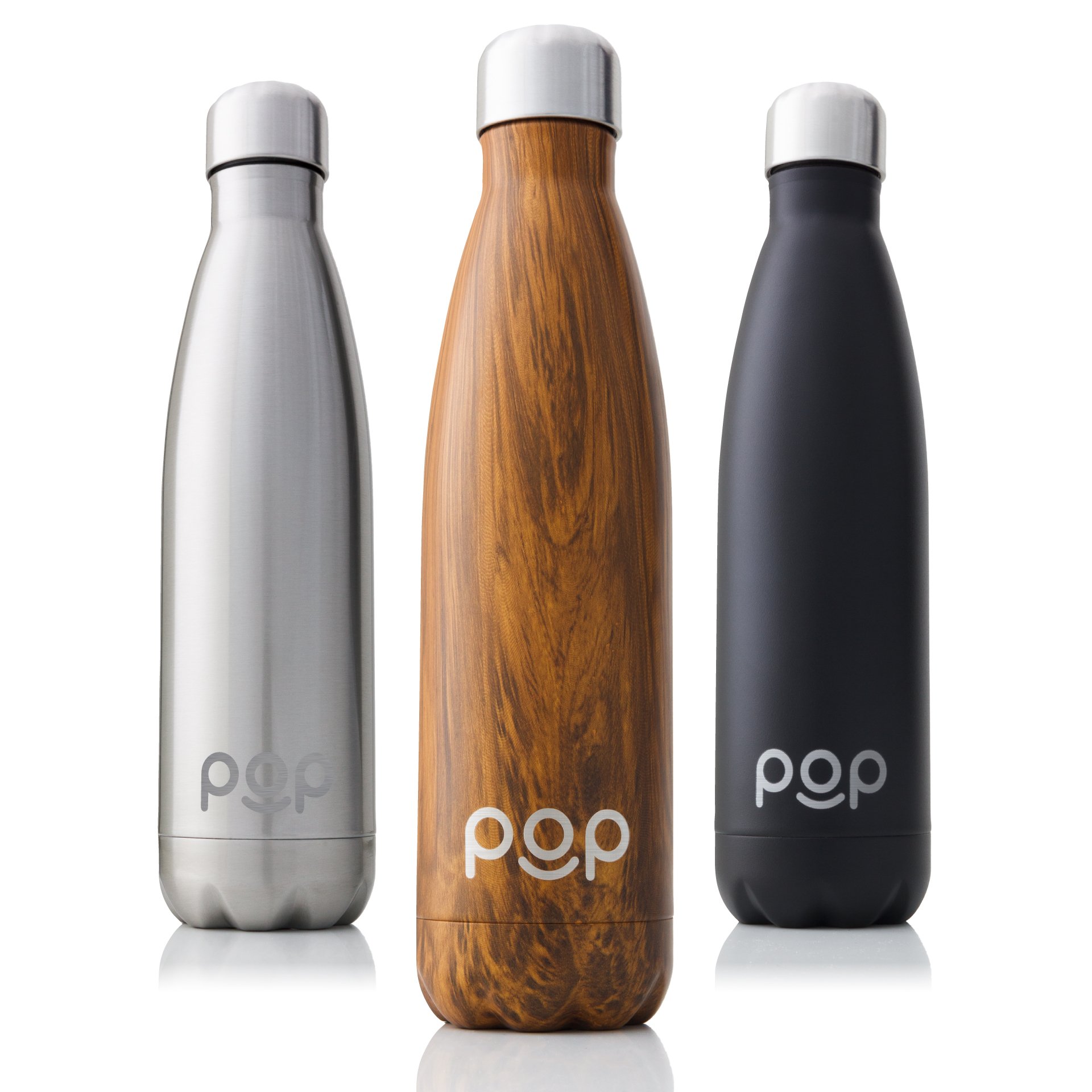 POP Design Stainless Steel Vacuum Insulated Water Bottle, Keeps Cold 24hrs or Hot for 12hrs, Sweat & Leak-Proof, BPA Free, 17 Ounce, Onyx