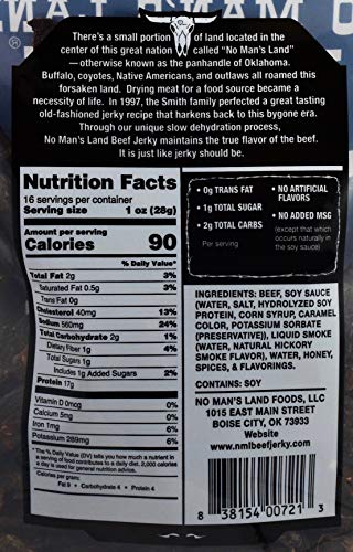 No Man’s Land HOT Beef Jerky High Protein Low Calorie Low Carb Beef Snack 16oz Bag