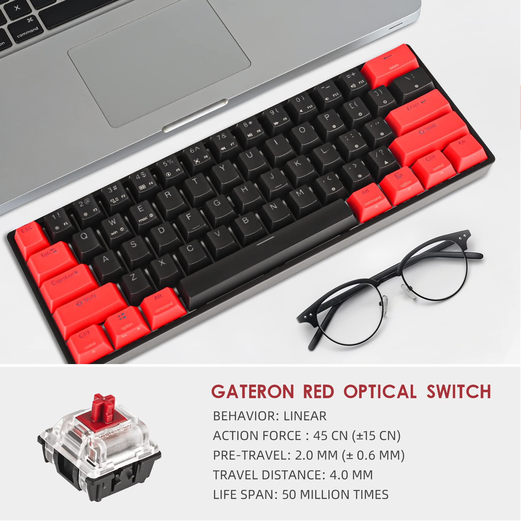 Ussixchare GK61 60 Percent Gaming Keyboard Mechanical RGB Programmable with Wired Hot Swappable Gateron Optical Yellow Switch for PC/Win/PS4/Xbox
