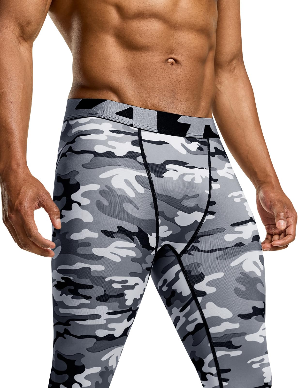 TSLA Men's Compression Pants, Cool Dry Athletic Workout Running Tights Leggings with Pocket/Non-Pocket, 3pack Tights Black/Camo Black/Camo Grey, Large