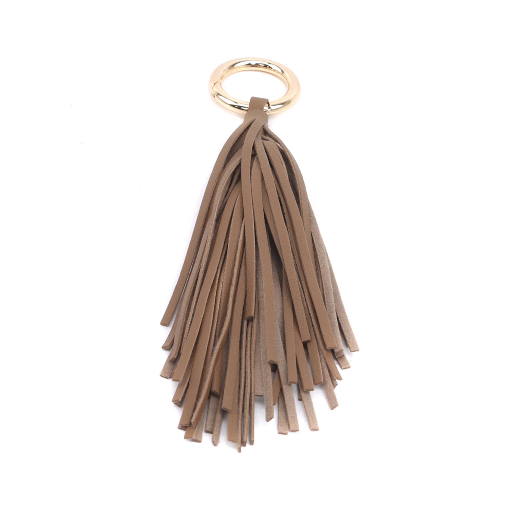 Sollarisy Tassels Keychain Car Circle Key Rings Fringe Handbag Backpack Charm Key Holder Birthday Gift for Girls,Brown, 21.5cm