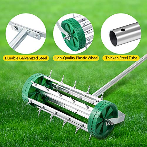 VEVOR Rolling Lawn, 51" L x 18" W, Steel Push Roller with Adjustable Handle, Grass Tool with Tine Spikes, Aeration Machine for Garden, Yard, Cropland to Loose Soil, Green
