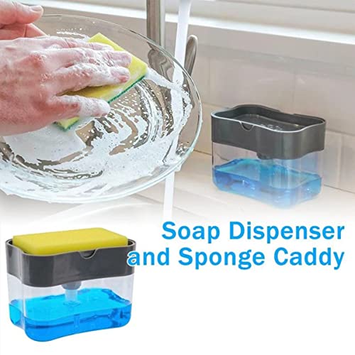 ONDIAN Soap Dish Hand Wash Dispenser Pump Caddy Manual Bottle Bracket in for Press Sink Soap with Sponge Without Liquid Washing Dispenser Countertop Lye Holder Dish Foam Pump Bottle Dispenser