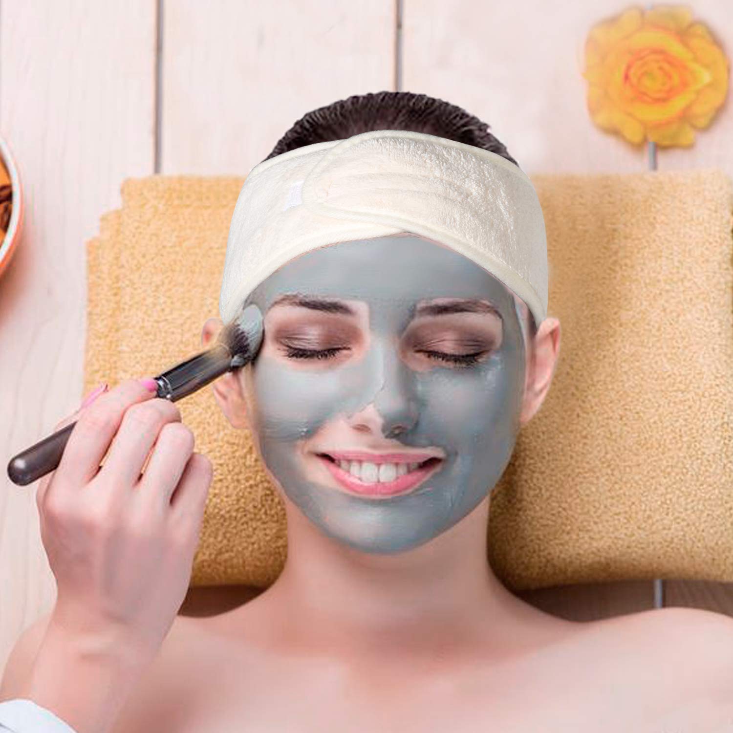 Spa Facial Headband – 3 Pcs Adjustable Makeup Head Wrap with Magic Tape, Sweat Hair Towel for Sport, Face Wash and Shower