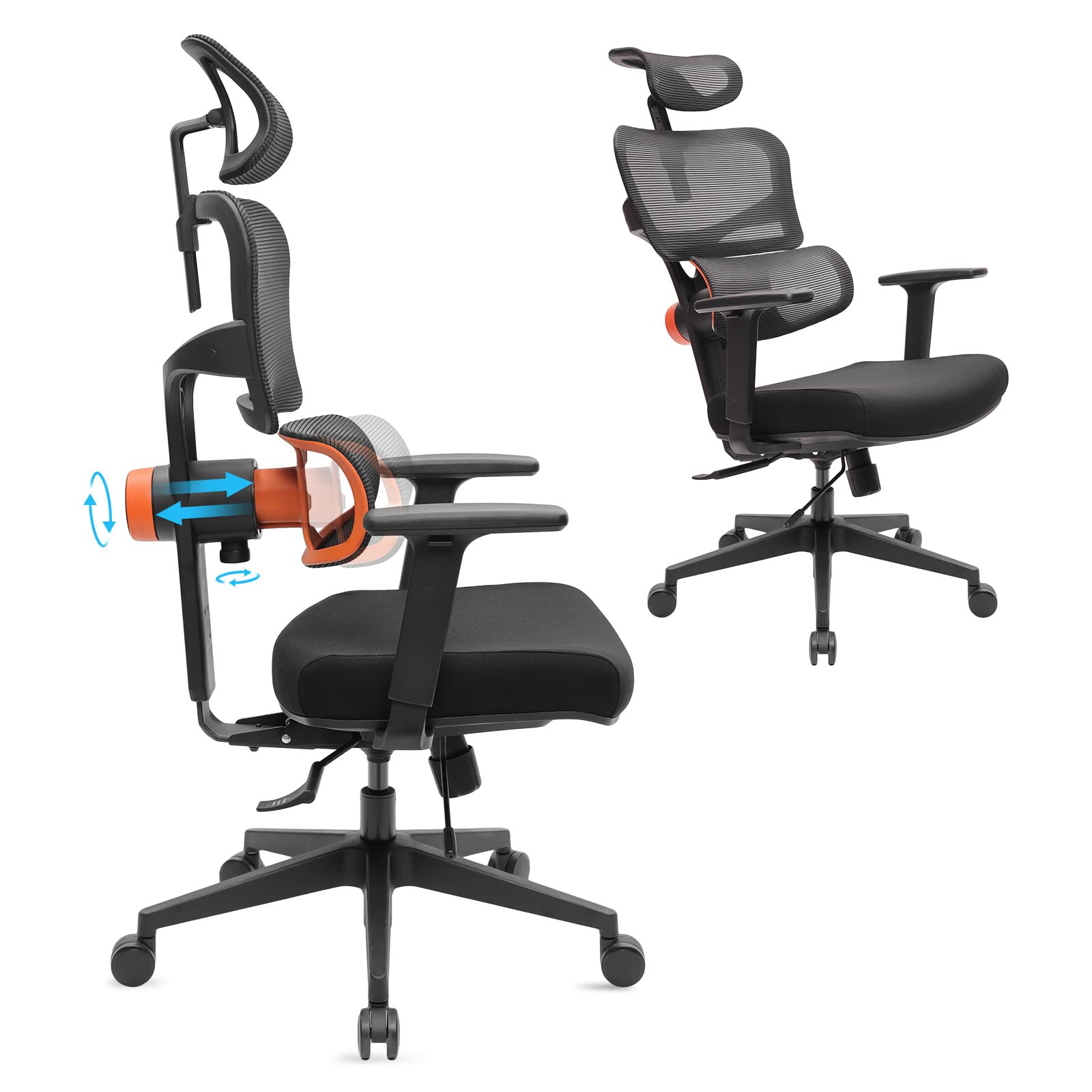 Newtral Ergonomic Office Chair, Automatic Waist-Chasing High Back Desk Chair with Adjustable Lumbar Support & Headrest, 3D Flip-up Armrest, 96°-116° Tilt Function for Office and Home Black