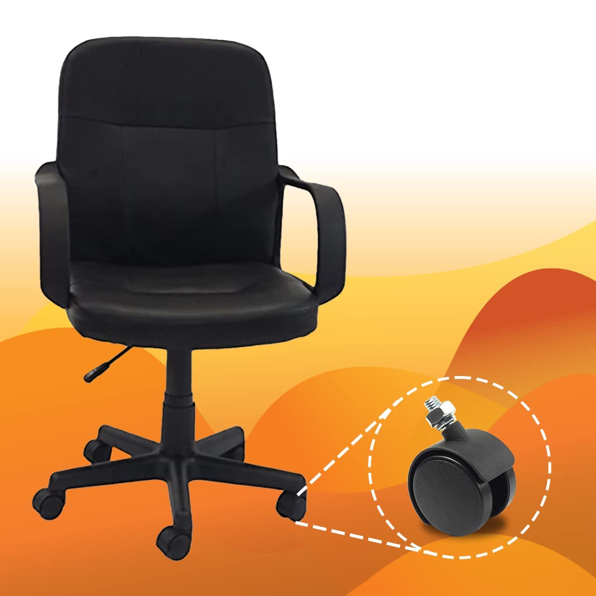 Office Chair Wheels - Set of 4 Replacement 1 3/4" Casters with Locking Brake Safe for All Floors
