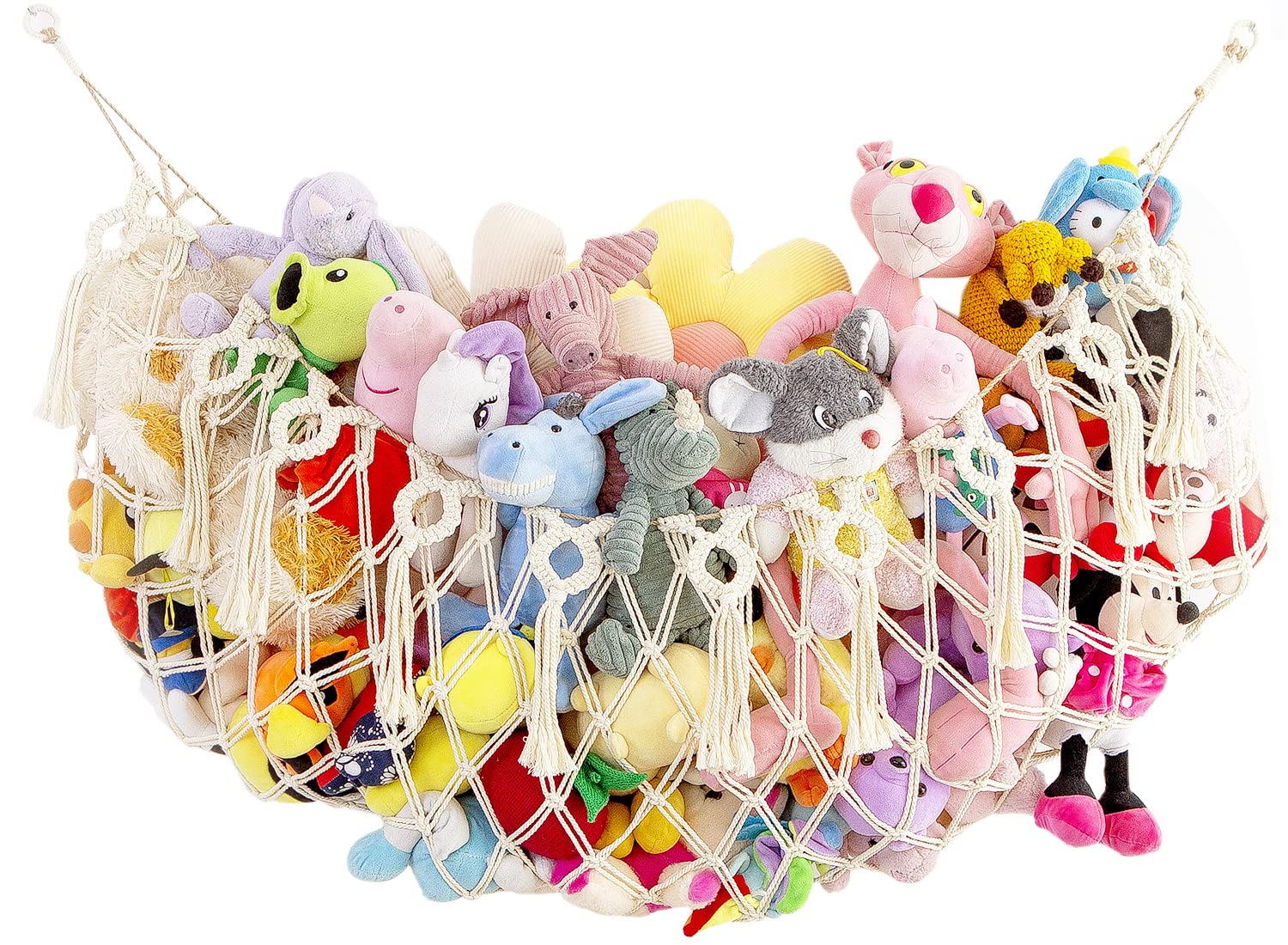 Stuffed Animal Net or Hammock -Wall Mounted-Handmade Macrame Toy Hammock Organizer Stuffed Animal Display Plush Toys Holder Boho Decor for Nursery Playroom Bedroom Kids Room Storage 1