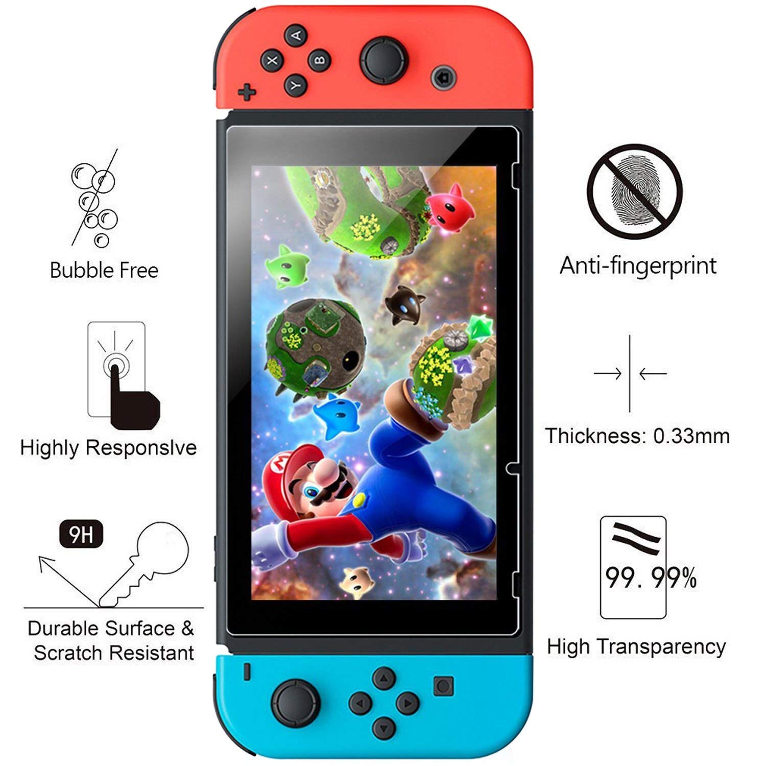 Pokanic [2 Pack] Compatible with Nintendo Switch 2017 Screen Protector Tempered Glass, Transparent HD Clear Anti-Scratch Screen Protector, Bubble Free, Dock-able, Easy Installation, Film Switch 2017
