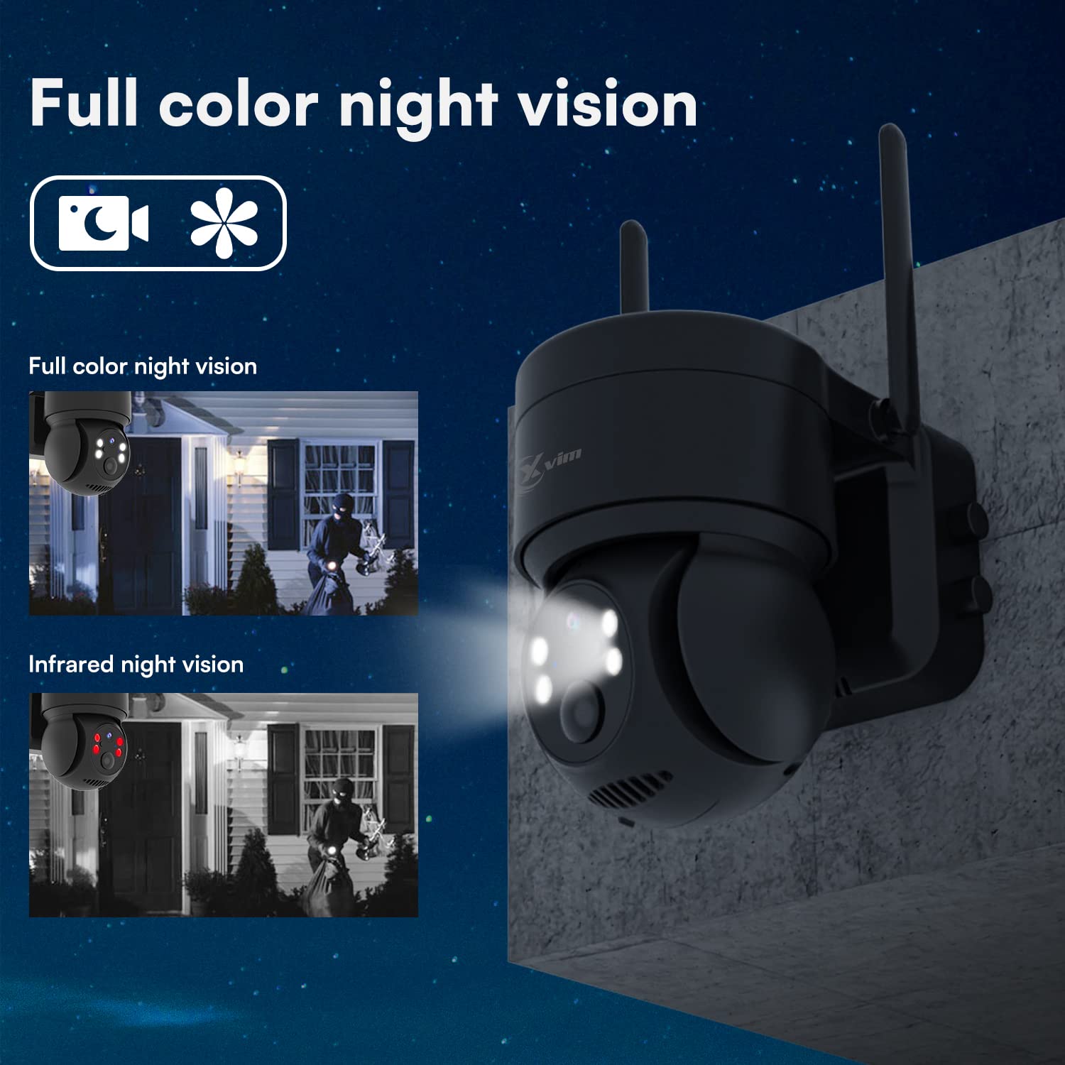 XVIM 2MP Pan/Tilt Solar Camera Security Outdoor, Rechargeable Solar Battery Security Camera with Color Night Vision, 2.4G WiFi Outdoor Cameras for Home Security, PIR Human Detection & 2-Way Audio