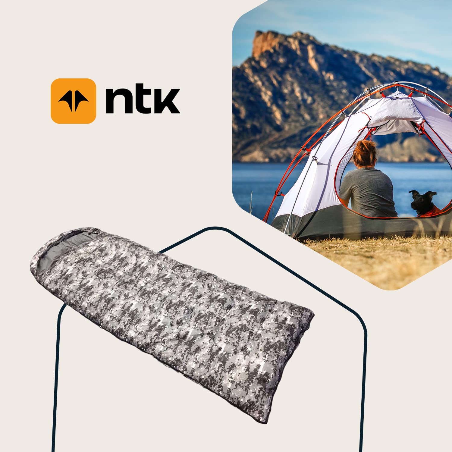 NTK FREEDOM Synthetic 2 Season Sleeping Bag, hybrid shape (mummy/envelope) for Camping, Backpacking, Hiking (Camo).
