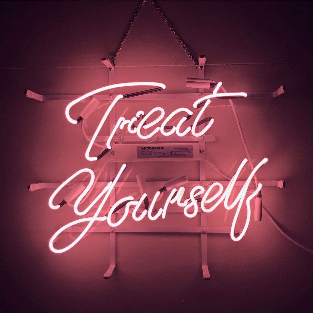 Mugua Pink 'Treat Yourself'' Beer Neon Sign 17" x 14" for Home Bedroom Pub Hotel Beach Recreational Game Room Decor Garage Wall Sign
