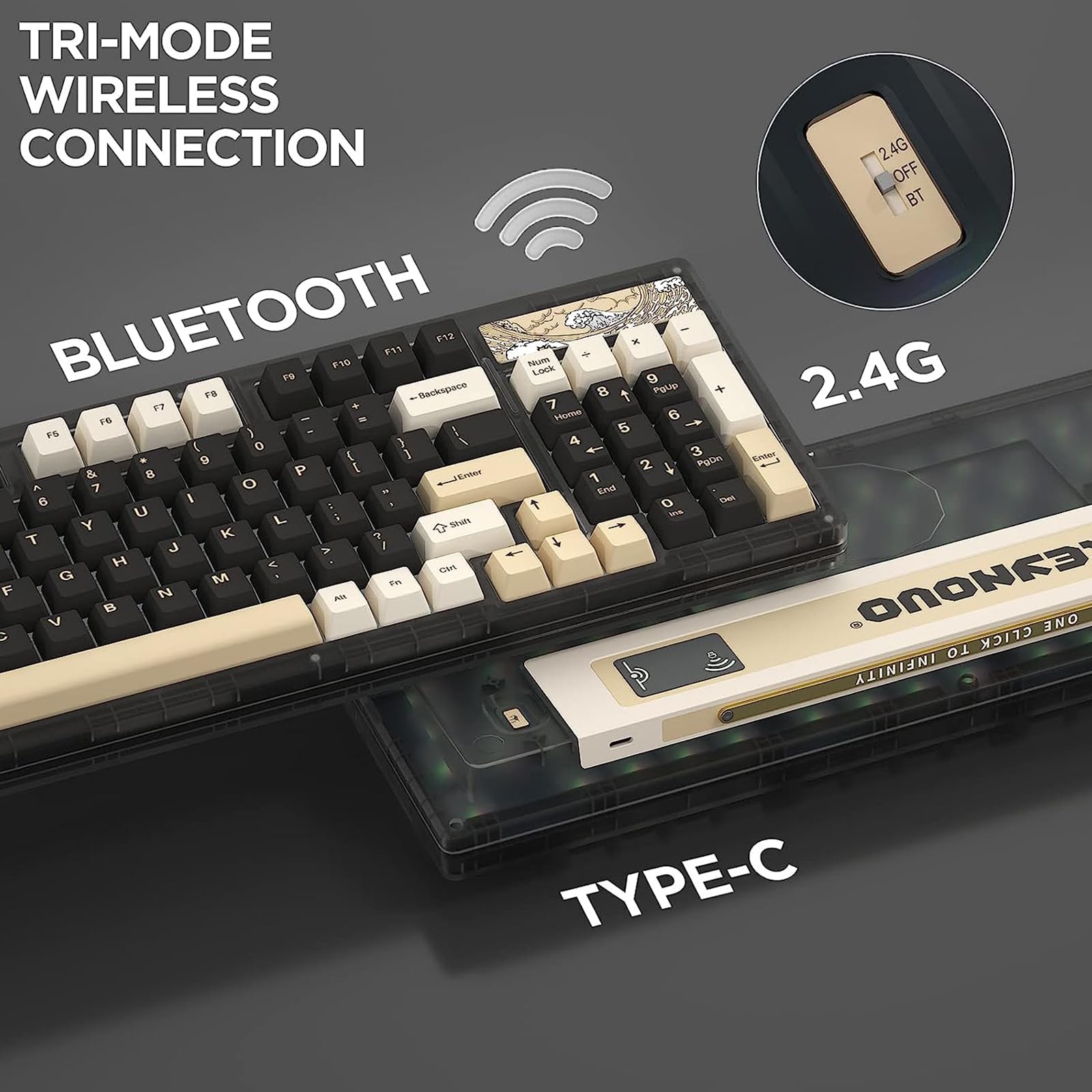 YUNZII Keynovo IF98 Pro Tri-Mode Wireless Bluetooth Hot Swappable Gasket Mechanical Gaming Keyboard 98 Key 96% 1800 Layout RGB Backlight for Mac & Win (Gateron G Pro Red, Wireless Black)