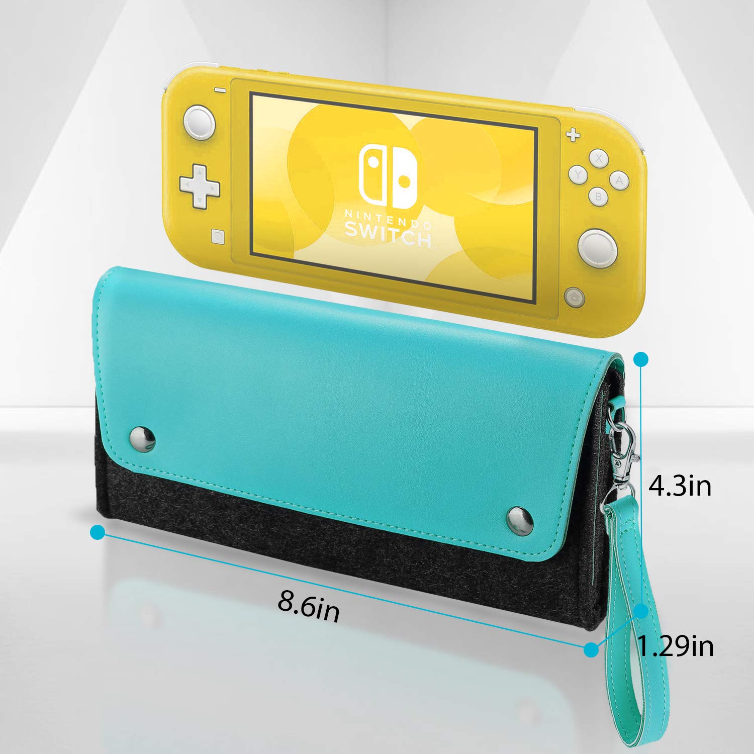 Polaland Switch Lite Felt Case, Portable Carrying Leather Bag Slim Protective Travel Pouch for Nintendo Switch Lite 2019 with 4 Game Cartridges Holders and Magnetic Clasp –Turquoise