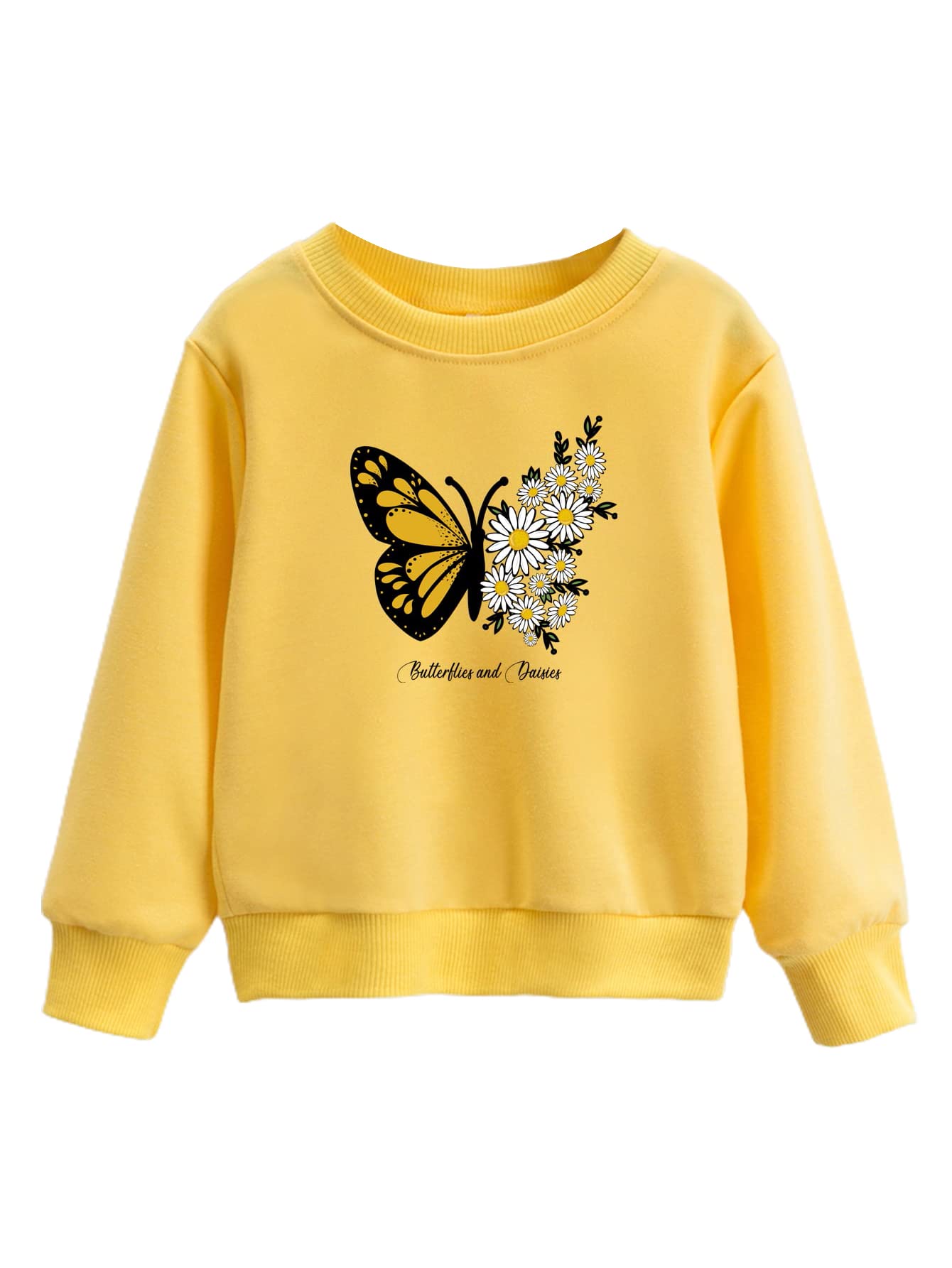SOLY HUX Girl's Letter Car Graphic Print Long Sleeve Pullover Top Sweatshirt Yellow Butterfly Floral 160