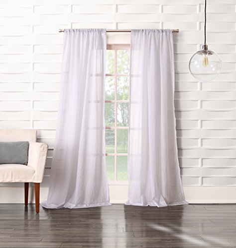 No. 918 Tayla Crushed Texture Semi-Sheer Rod Pocket Curtain Panel, 50" x 95", White