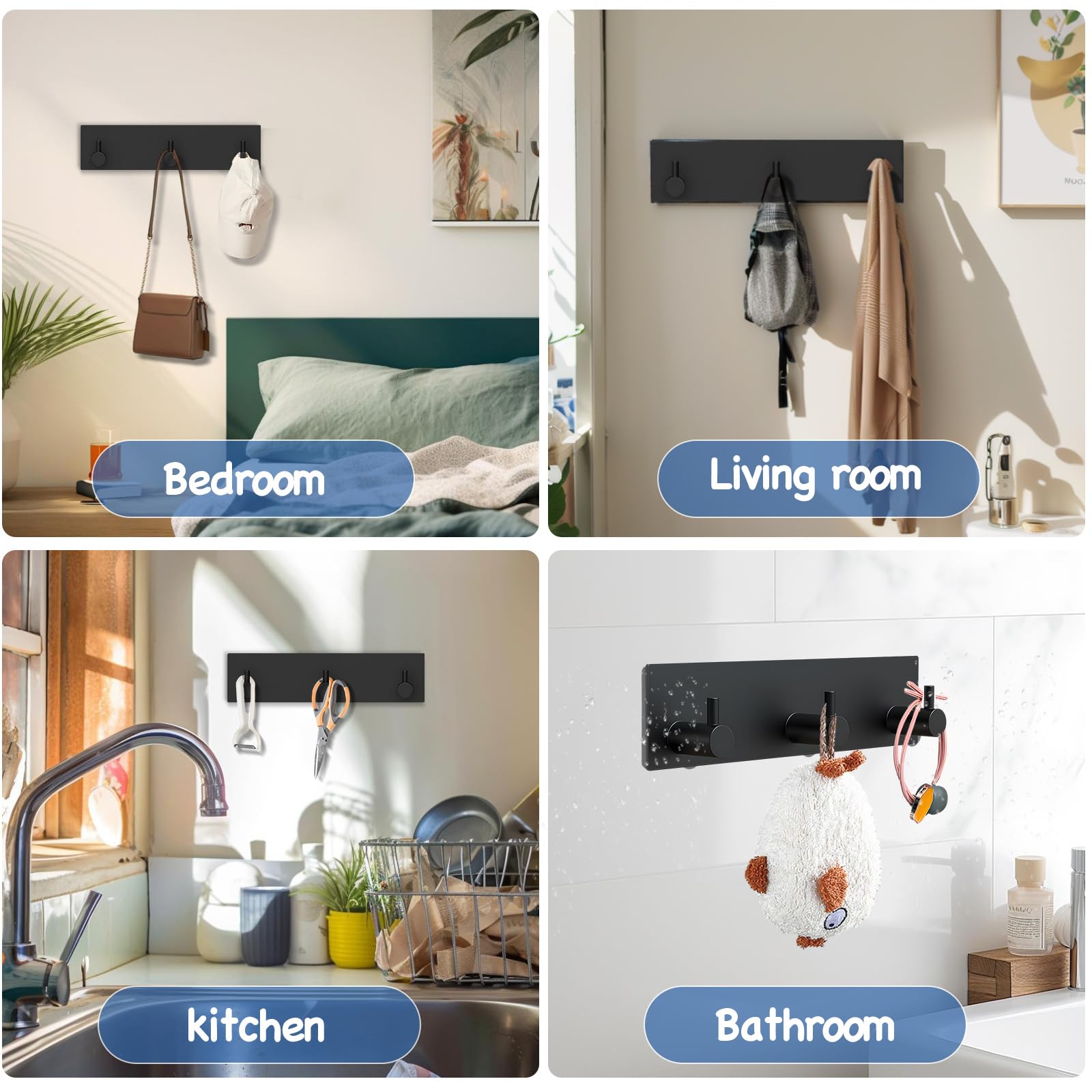 PEOIAOY Key Holder for Wall, Self Adhesive Key Hanger with 3 Hooks Stainless Steel Key Hooks for Wall, Wall Hooks Decorative, Key Hanger for Wall, No Punch Key Rack for Kitchen, Bathroom, Office