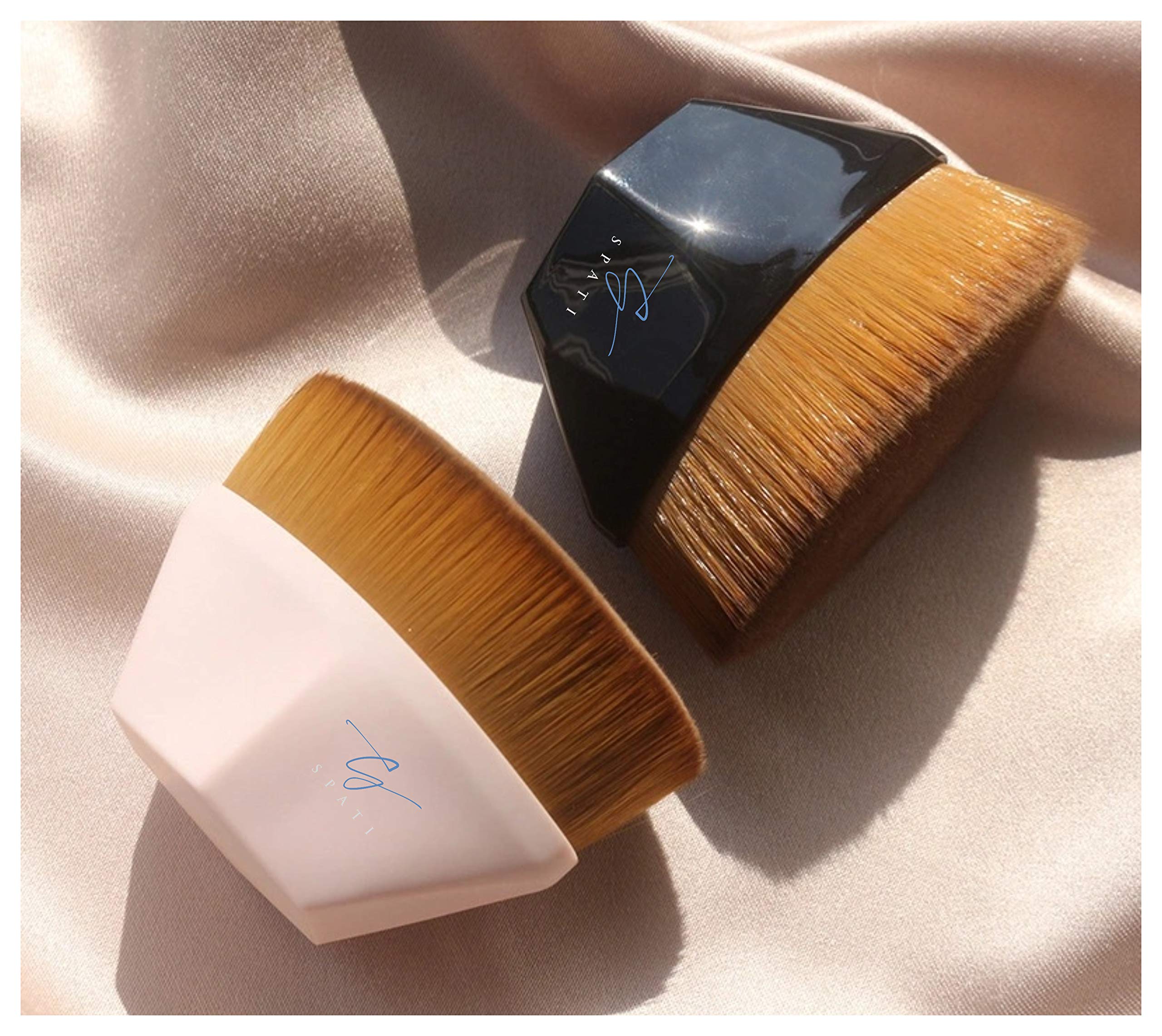 SPATI Makeup Foundation Brush Seamless Large Area Flat Top Face Blush Liquid Powder Flawless Foundation Brush Cosmetics Cream Simple Operation Kabuki Brush with Storage Box 1PCS Black, Pink (Pink)