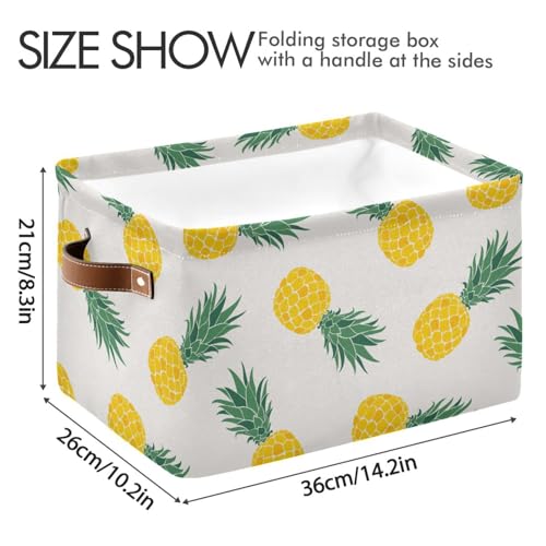 Pineapple Storage Basket Bins Sturdy Toy Storage Organizer Bins Laundry Basket with Handles for Bedroom Office Clothes Pet Nursery Living Room,2 pcs