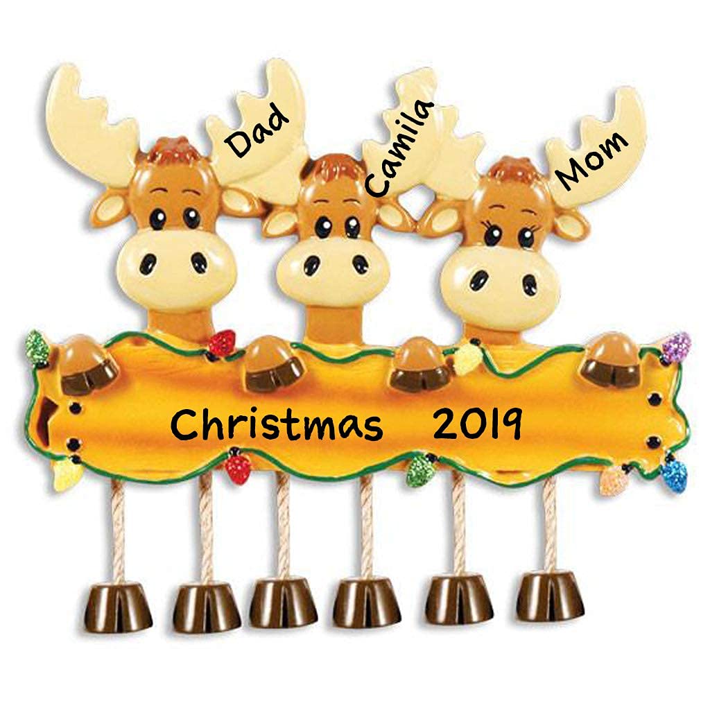 Personalized Moose Family Christmas Tree Ornament Christmas Light Gift Free Personalized (Family of 2)