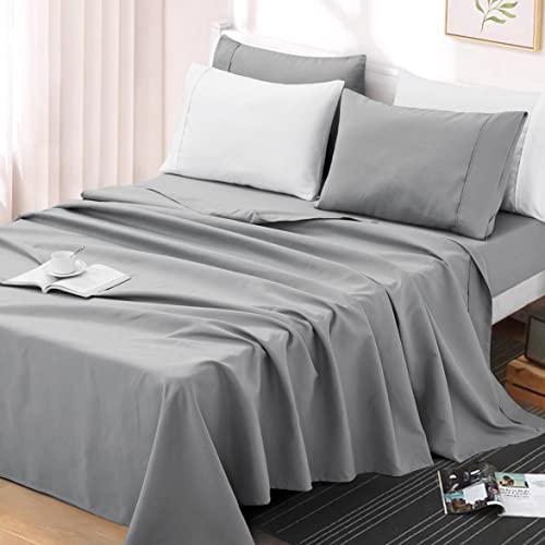 Plushii Twin Size Sheet Set, Luxury 4 Piece Twin Bedding Set Made of Ultra Soft High Thread Count Microfiber,Includes 1 Flat Sheet, 1 Fitted Sheet with Deep Pocket and 2 Pillowcases, Gray