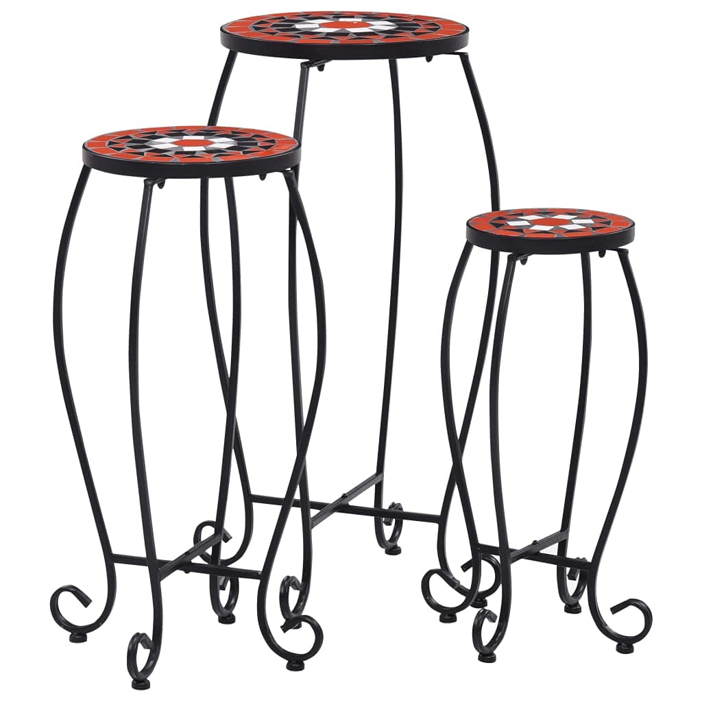 NusGear Mosaic Tables 3 pcs Terracotta and White Ceramic, Material: Iron Tube + Ceramic Tile -704
