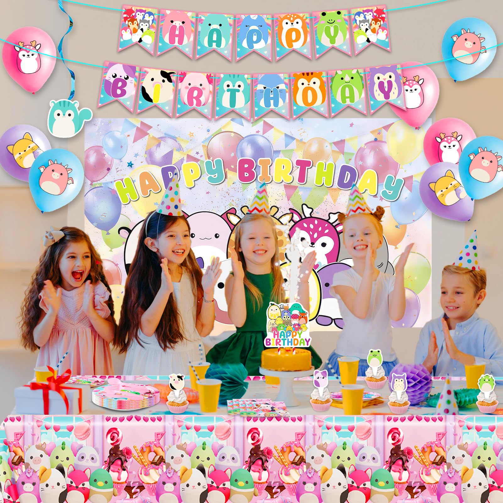 π’πΊπΎπ²πΌπ±πΆπͺπ΅π΅πΈππΌ Birthday Party Supplies - 151Pcs π’πΊπΎπ²πΌπ±πΆπͺπ΅π΅πΈππΌ Birthday Decorations include Banner Tablecloth Backdrop Ballons Cupcake Cake Toppers Tableware Hanging Swirls