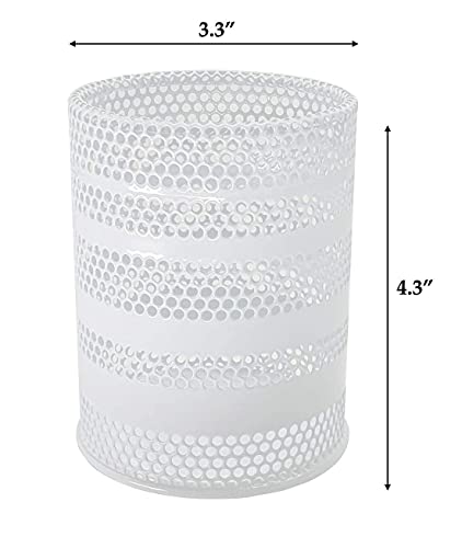 Produco Pen Holder for Desk, Metal Mesh Pencil Holder Cup Organizer Office Stationery Caddy Stand Makeup Brush Holder, White (Mid)