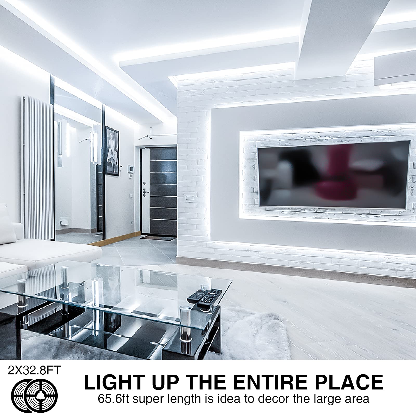 Onforu LED Strip Lighting Bright White, 65.6ft 6000K Dimmable Daylight White Tape Light, 20m 1200 LEDs 2835 Flexible Ribbon Easter Light, 12V Adhesive Rope Light for Kitchen, Under Cabinet, Bedroom