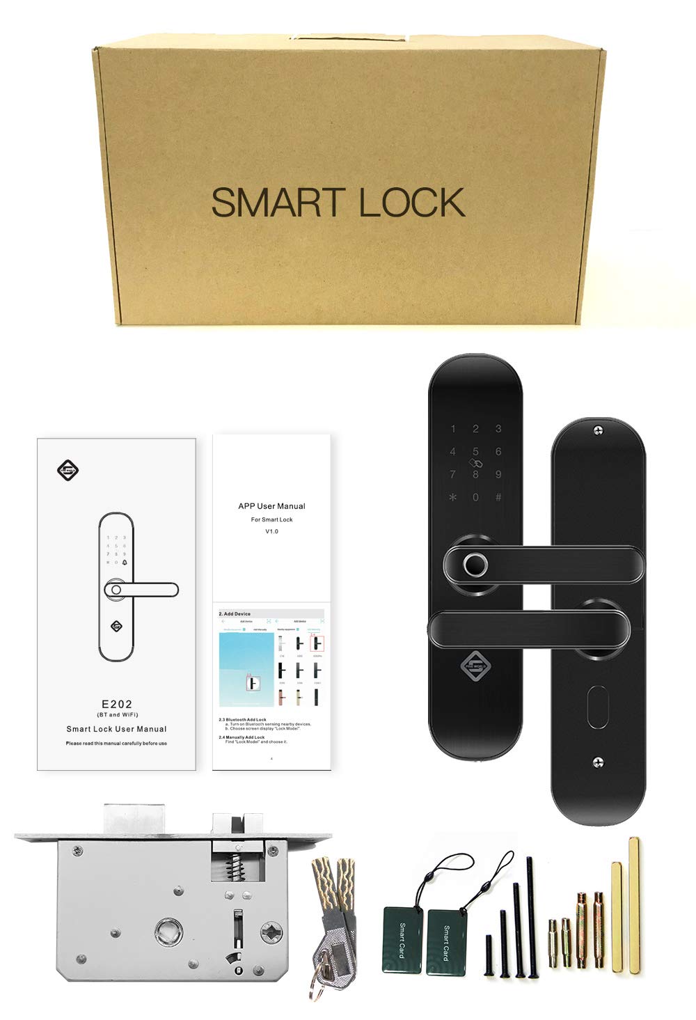 PINEWORLD E202PRO WiFi and Bluetooth Smart Lock, Fingerprint Keyless Entry Door Mortise Lock, App Remotely Control Office Apartment Business Manage Door Lock, Handle Free Reversible