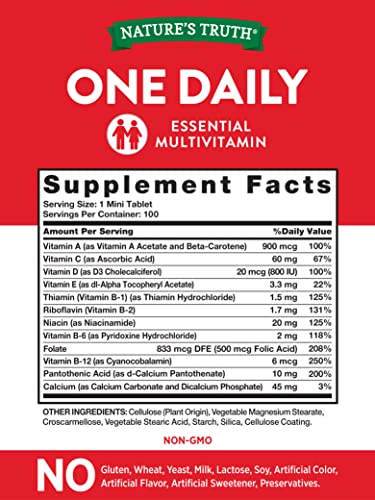 One Daily Womens and Men's Essential Multivitamin | 100 Mini Tablets | Non-GMO & Gluten Free | By Nature's Truth