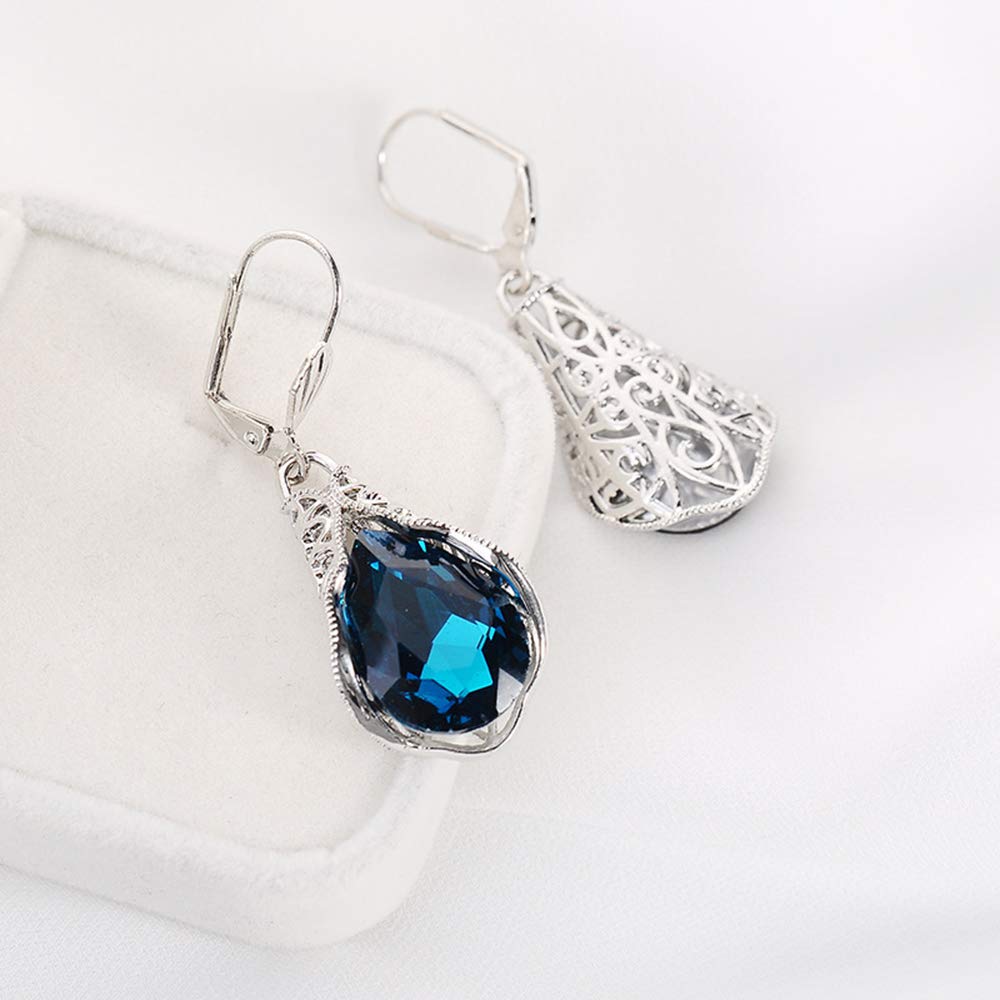 U-M Simple and Sophisticated DesignNatural Blue Crystal Stud Hoop Earring Wedding Engagement Earrings Jewelry Gift Exquisite Workmanship