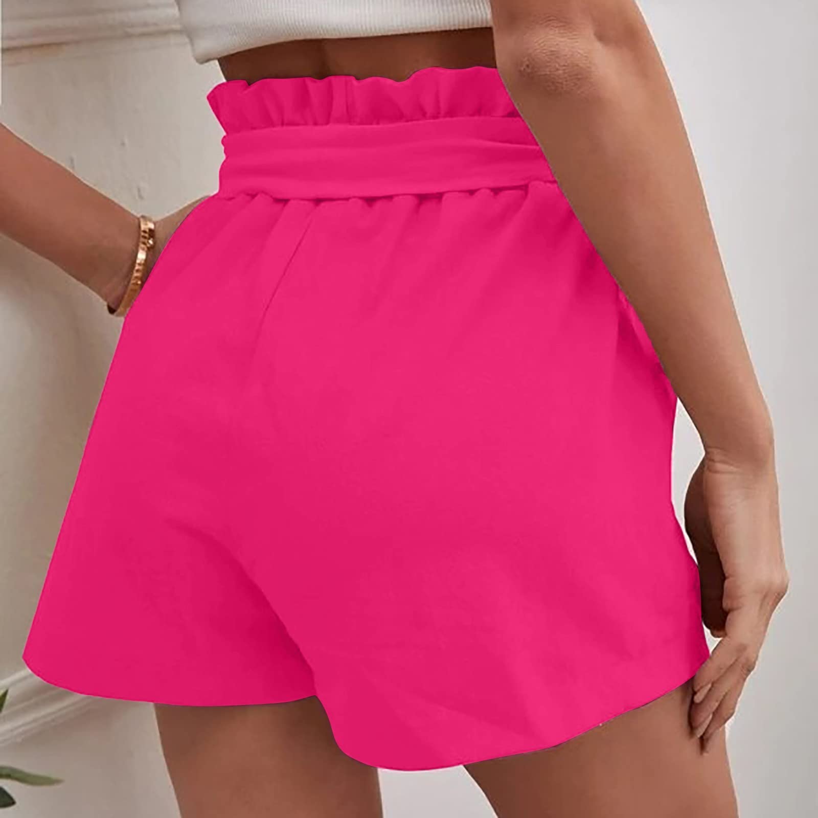 Women's Summer Fashion Solid Wide Leg Pants with Pockets Shorts (Hot Pink, M)