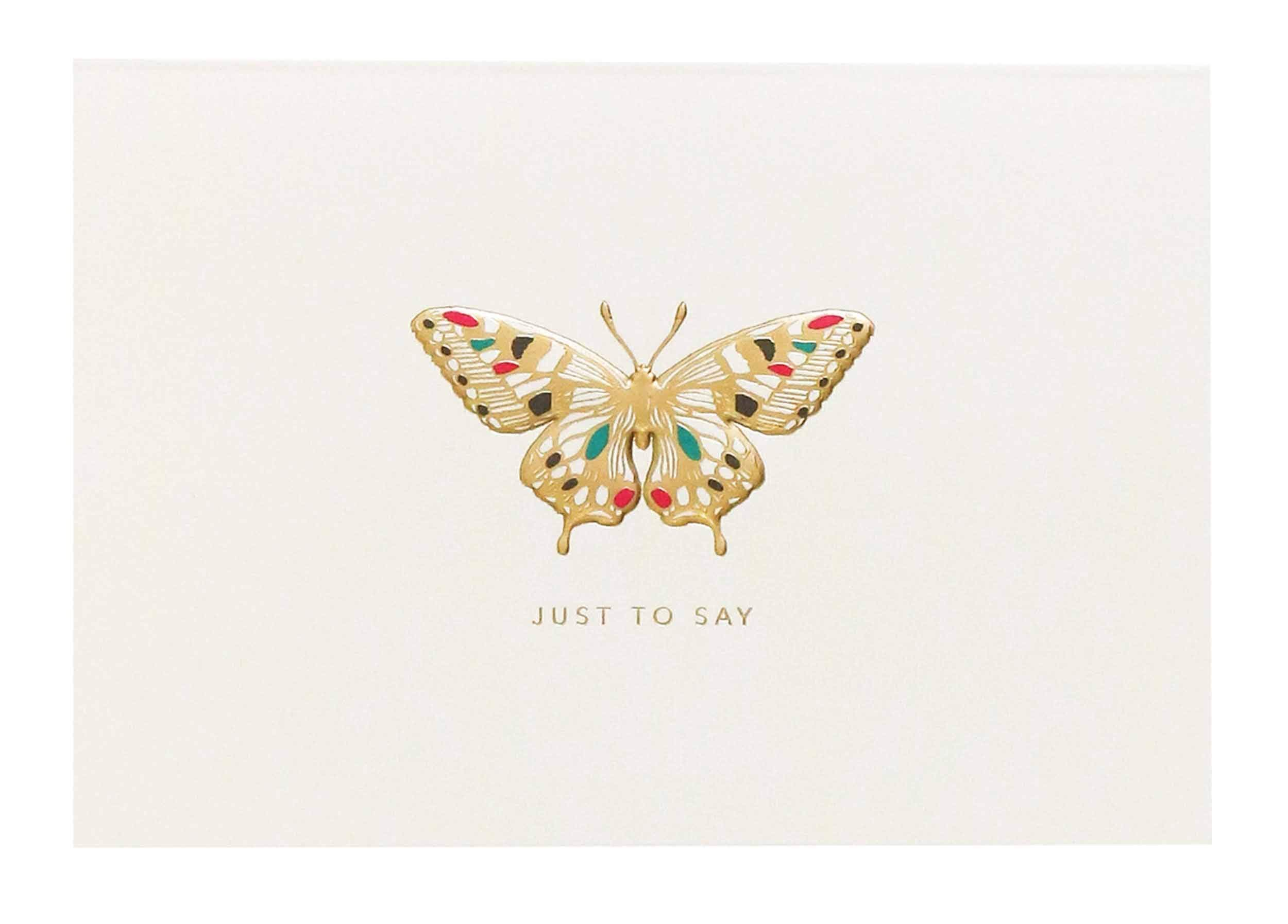 Portico Designs Blank Notecard Set Gold Foil Boxed Notecards Stationary Set, 10-Count, Jeweled Butterfly