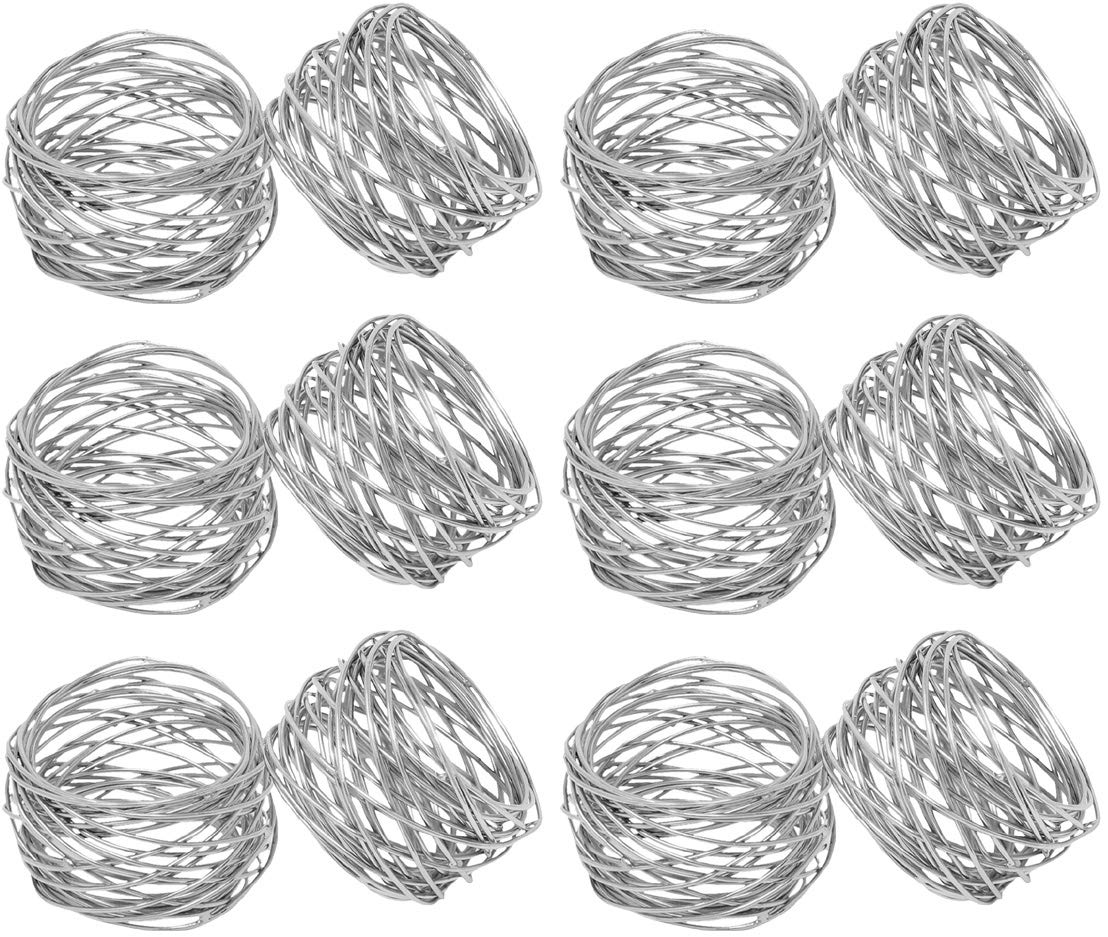 SKAVIJ Metal Mesh Napkin Rings Set for Dining Table Decoration (Dia-2 Inch, Pack of 12, Silver)