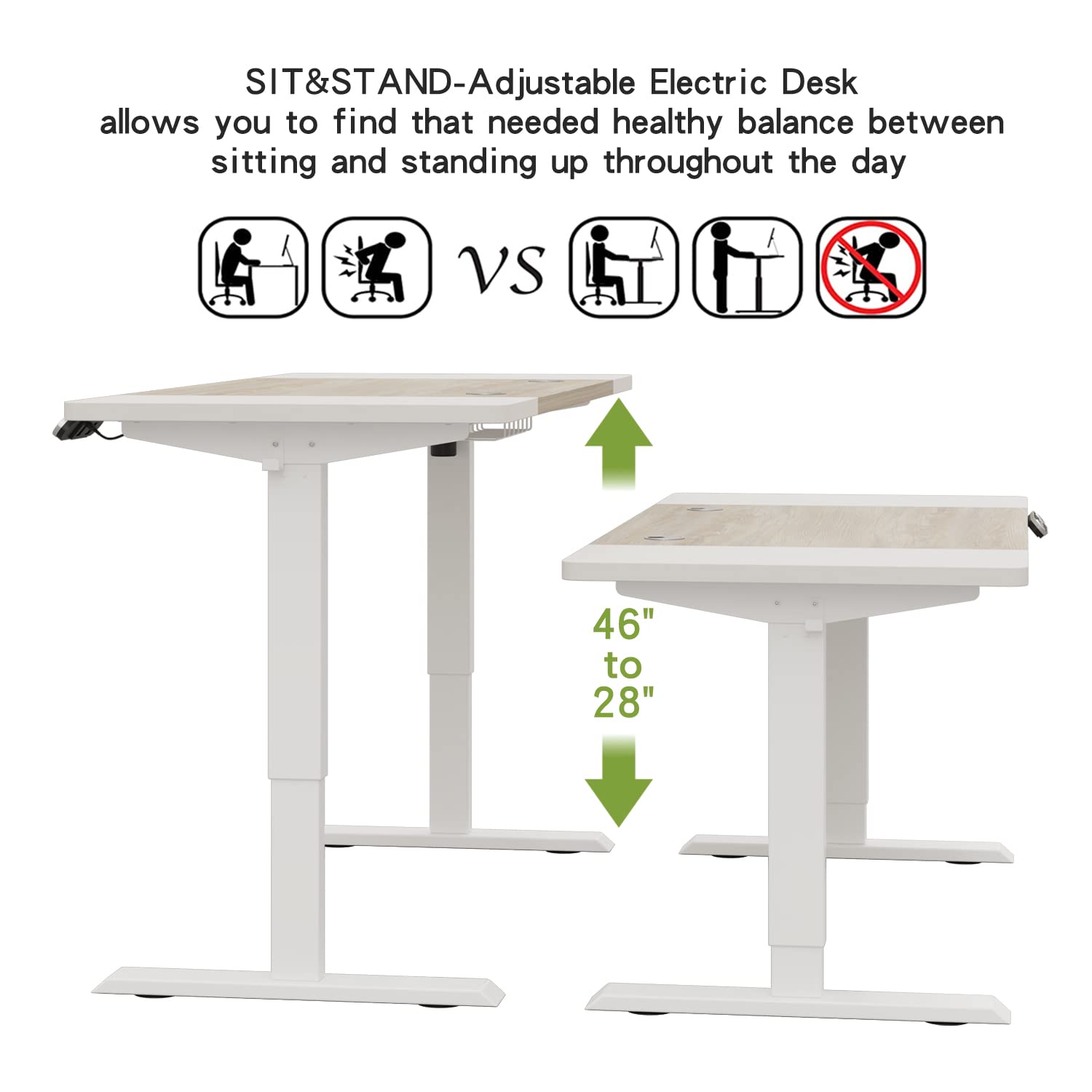 Radlove Electric Standing Desk, 63 x 30 Height Adjustable Computer Desk Sit Stand Desk Home Office Computer Standing Table Ergonomic Desk with Splice Board White Frame + 63 x 30'' White+Oak Top