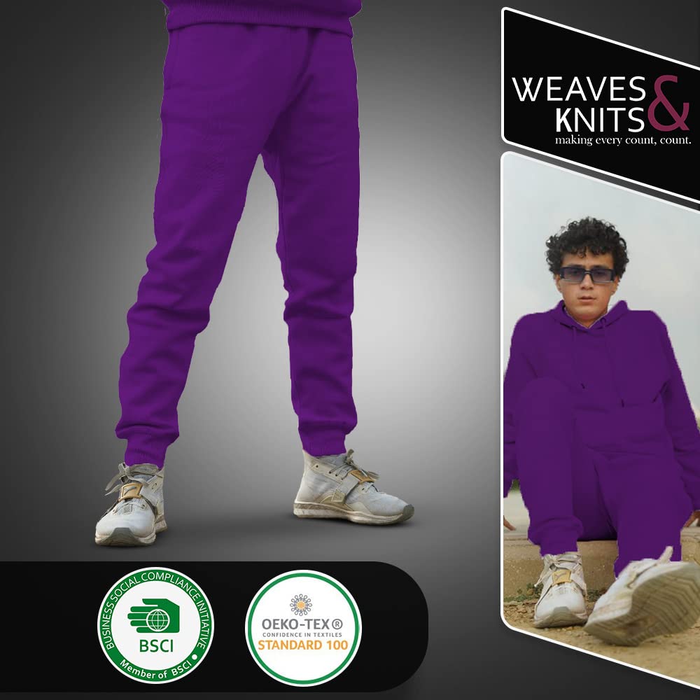 Weaves & Knits Men Fleece Jogger | Relax Fit Soft Joggers for Men | Comfortable Side Pockets Elastic Closure | L, Purple