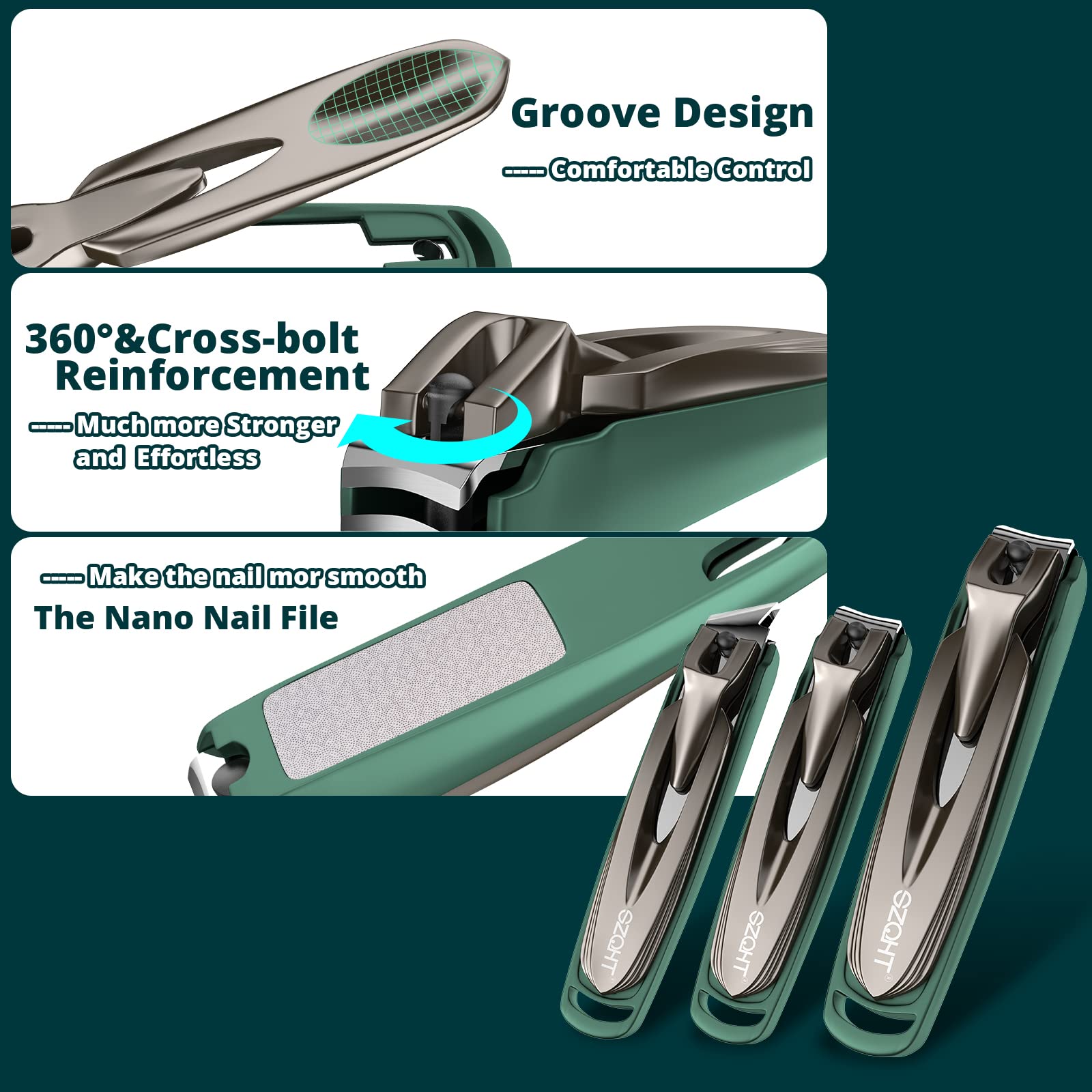 Nail Clippers Set-3 Pack,Fingernail Clippers& Toenail Clipper for Men,Wowen,Nail Clippers with catcher,Nail Cutter for Thick Toe Nails,Stainless Steel Ultra Sharp Sturdy