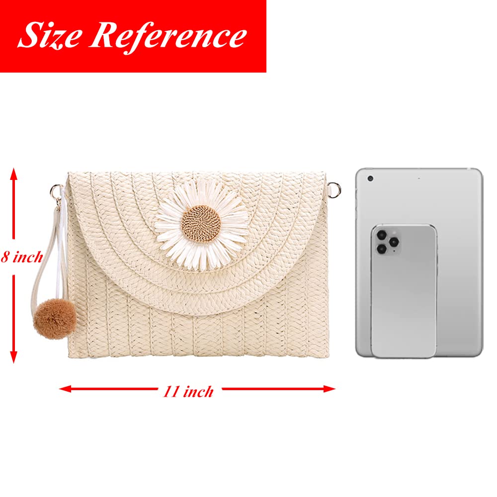 YDQUANI Straw Shoulder Bag Womens Straw Clutch Handbag Straw Crossbody Bag Summer Beach Woven Envelope Purse Wallet