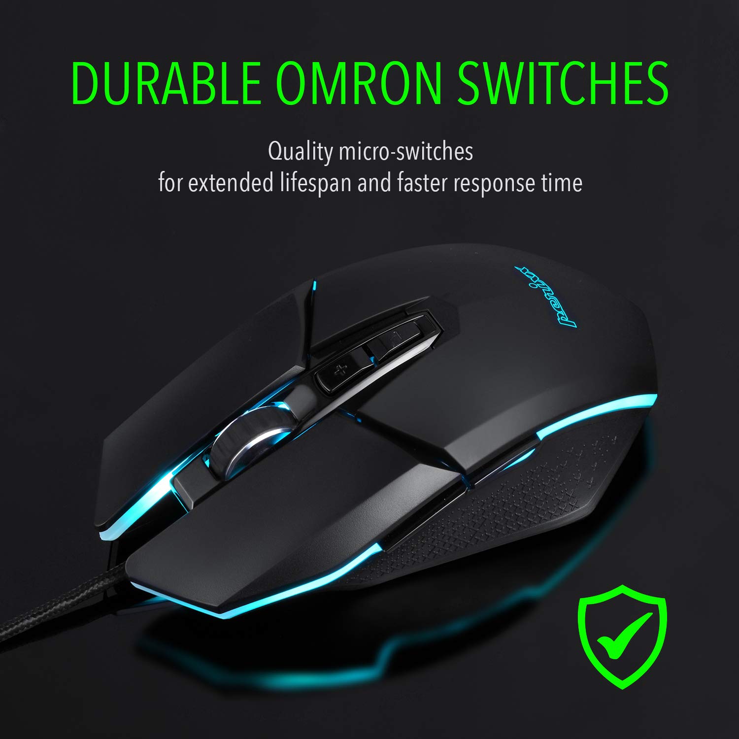 Perixx MX-2500B Wired Gaming Mouse, 5 Adjustable DPI Presets 500-10,800, RGB Lighting, 7 Programmable Buttons, Omron Switches, Ergonomic Design for PC Computer Gaming, Black (11724)