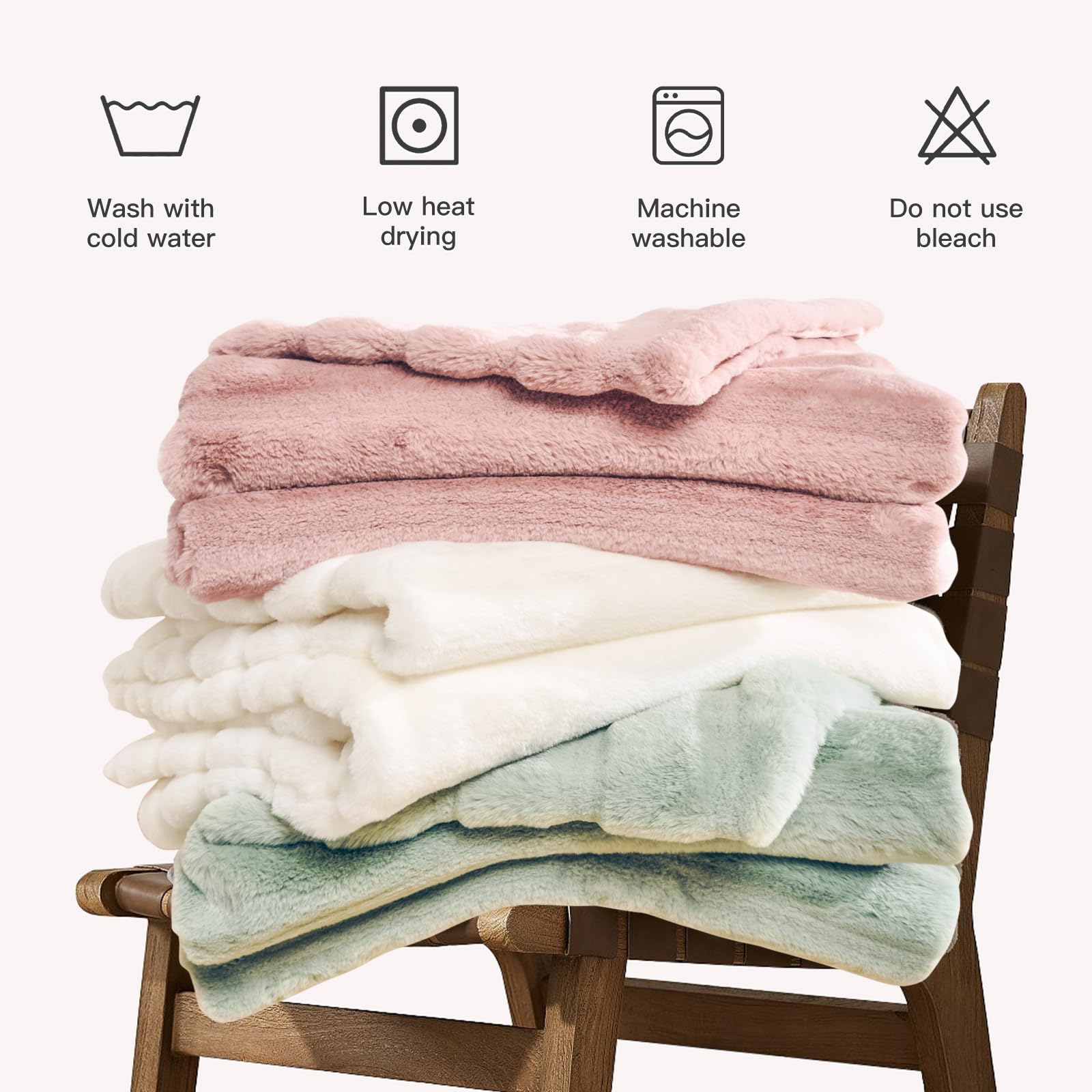 NEXHOME PRO Faux Fur Throw Blanket Pink, Luxury Soft Decorative Cozy Plush Long Shaggy Fluffy Blanket for Sofa Couch Bed Living Room, Reversible Puffy Thick Warm Blanket for Winter, 50"X60"