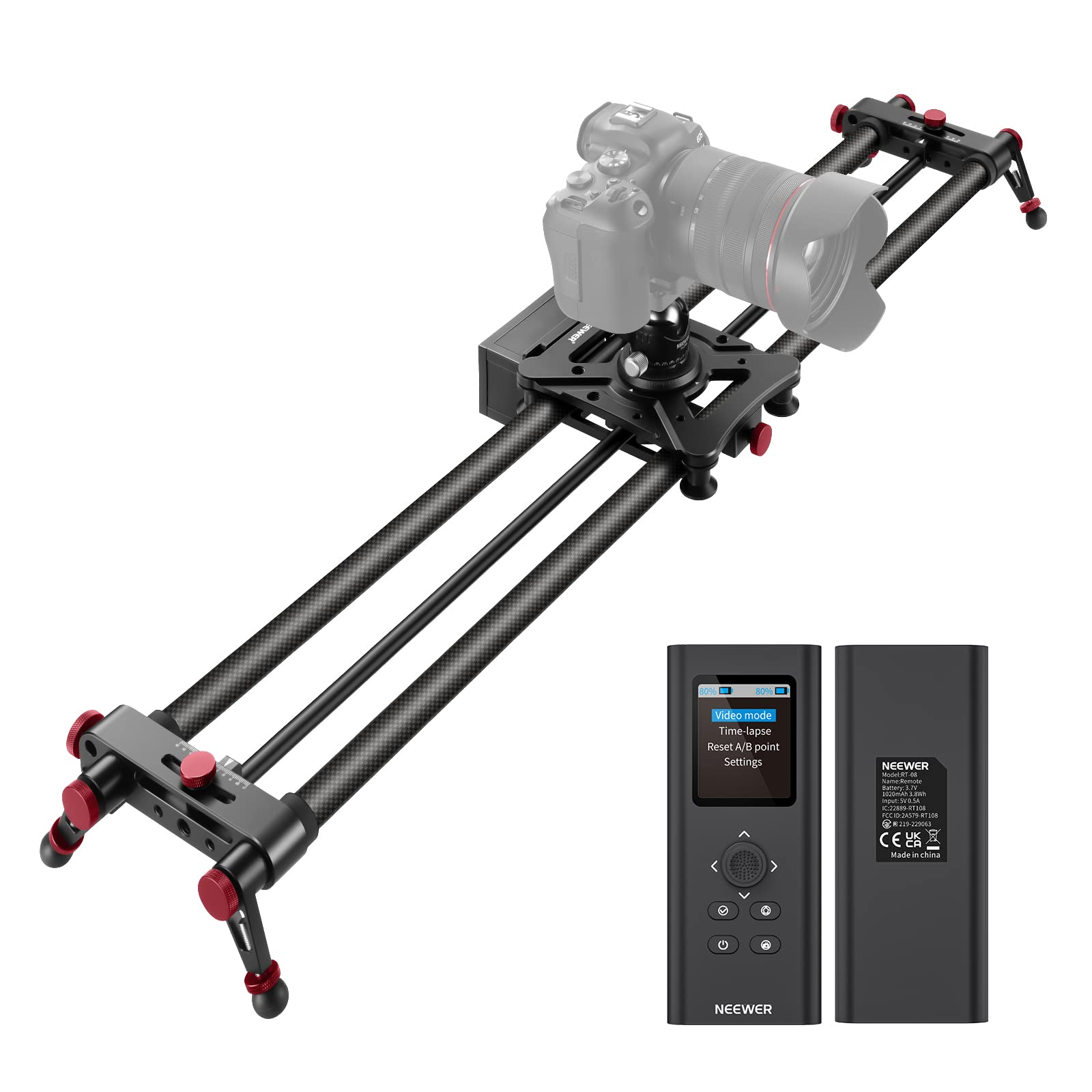 NEEWER 39.4"/100cm Motorized Camera Slider with 2.4G Wireless Control, Carbon Fiber Wireless Camera Slider Supports Video Mode, Time Lapse Photography, Horizontal Tracking and 120° Panoramic Shooting