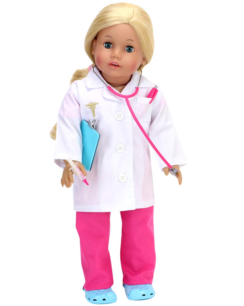 Sophia's Doll Doctor Outfit and Medical Accessories 10 Piece Set with Lab Coat, Scrubs X-Rays and More for 18" Dolls, Hot Pink
