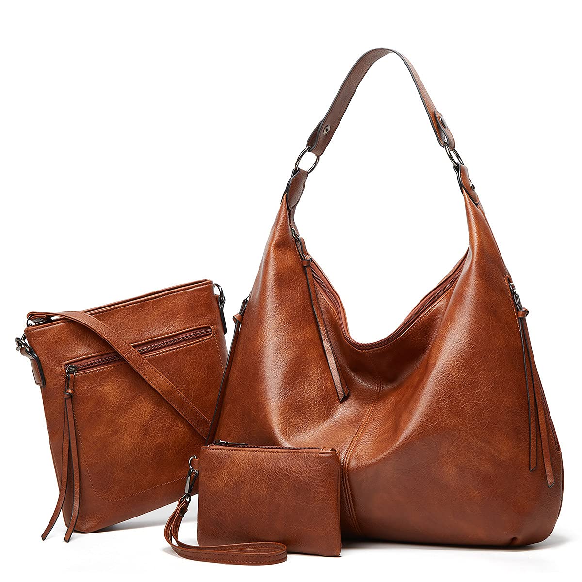 WZCSLM Women Handbag Leather Shoulder Bag Soft Designer Top Handle Purses (brown)